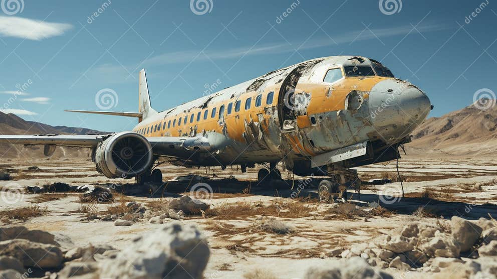 Rusty Plane Crashed in the Middle of the Desert Sand Stock Illustration ...