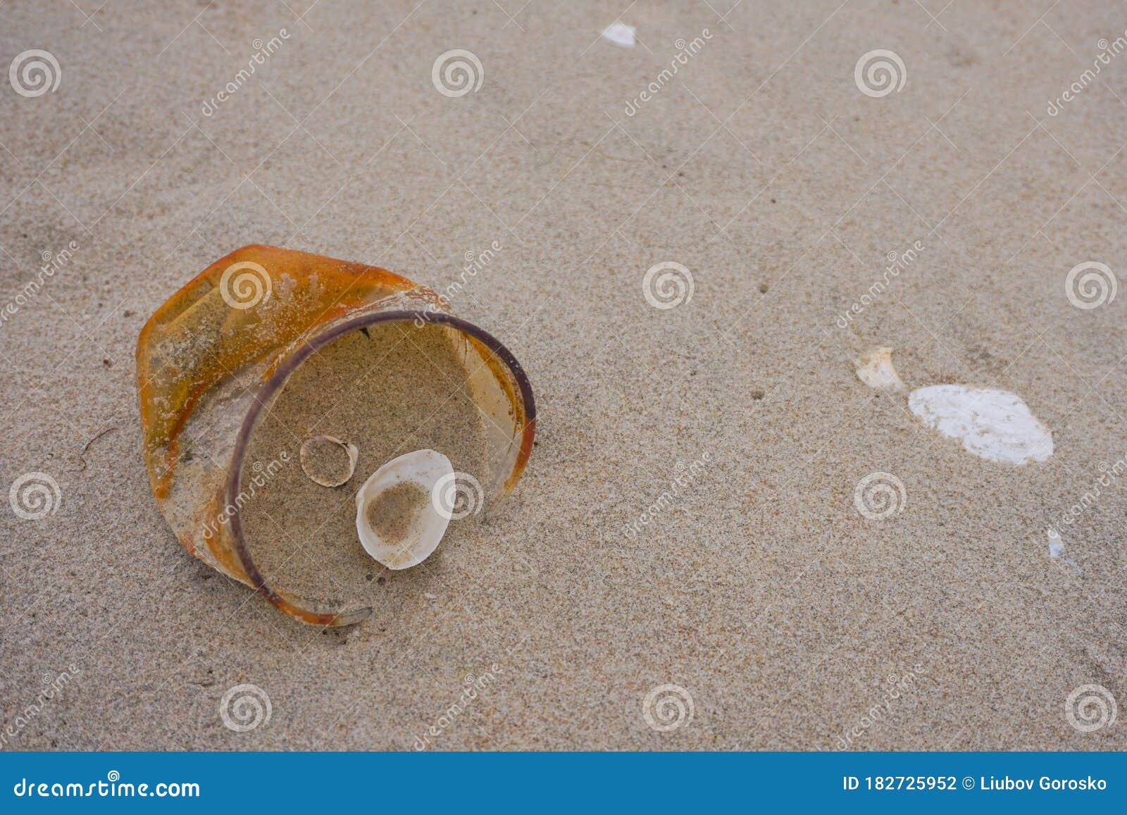 Rusty Plastic Cup on a Sand after Sea Storm. Environmental Pollution ...