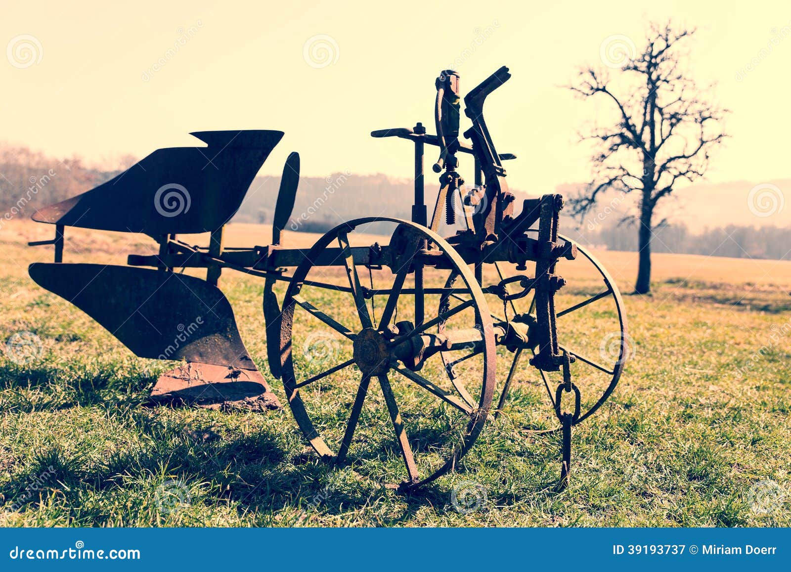 Rusty Plow in the Field, Vintage Filter Stock Image - Image of industry ...