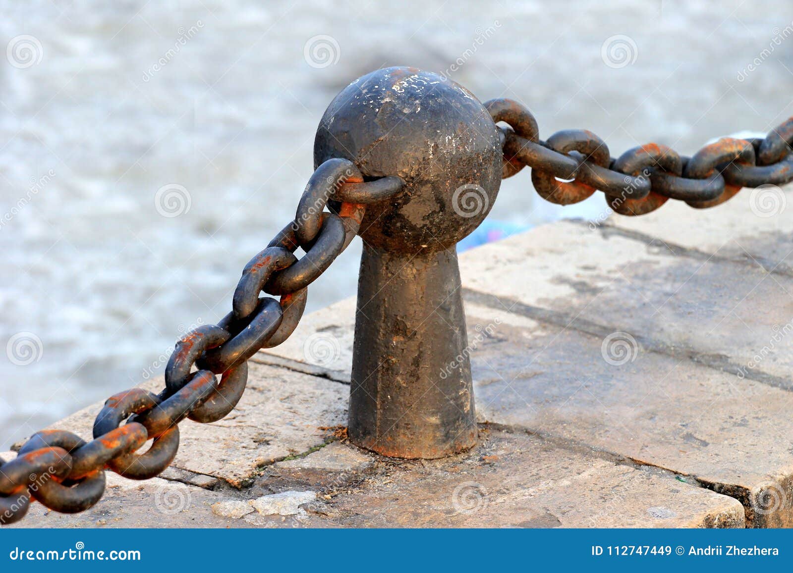 Rusty Post of Decorative Metal Fence with Chain Stock Image - Image of ...