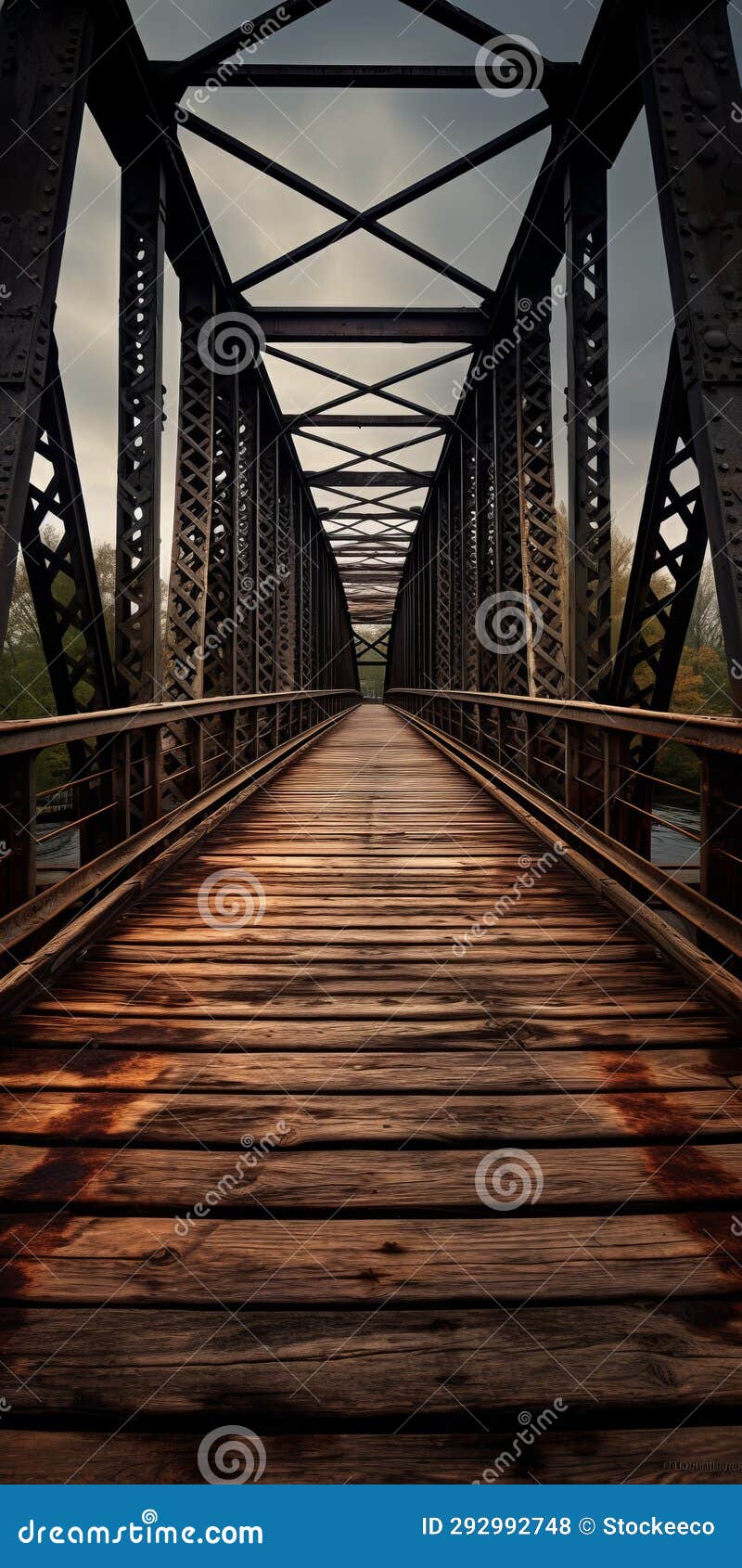 Rusty Iron Bridge with Wood Railings: a Dark and Foreboding Landscape ...