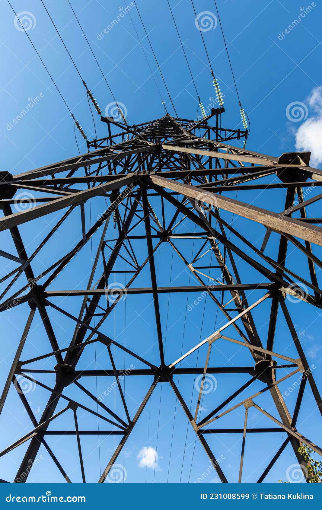 Rusty Power Line is on the Blue Sky Background. Vertical Stock Image ...