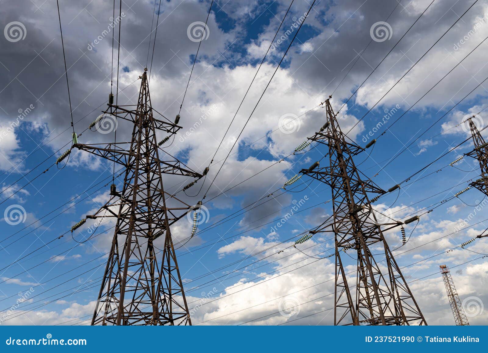 Rusty Power Line is on the Blue Sky with White Clouds Background Stock ...