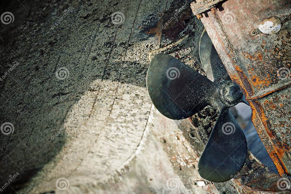 Rusty propeller under hull stock photo. Image of obsolete - 7687188