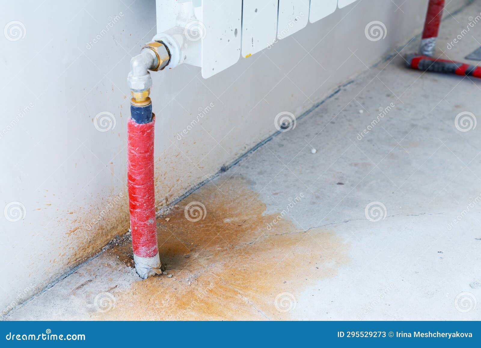 Rusty Puddle, Battery Pipe Wrapped with Electrical Tape Leaking Heating ...