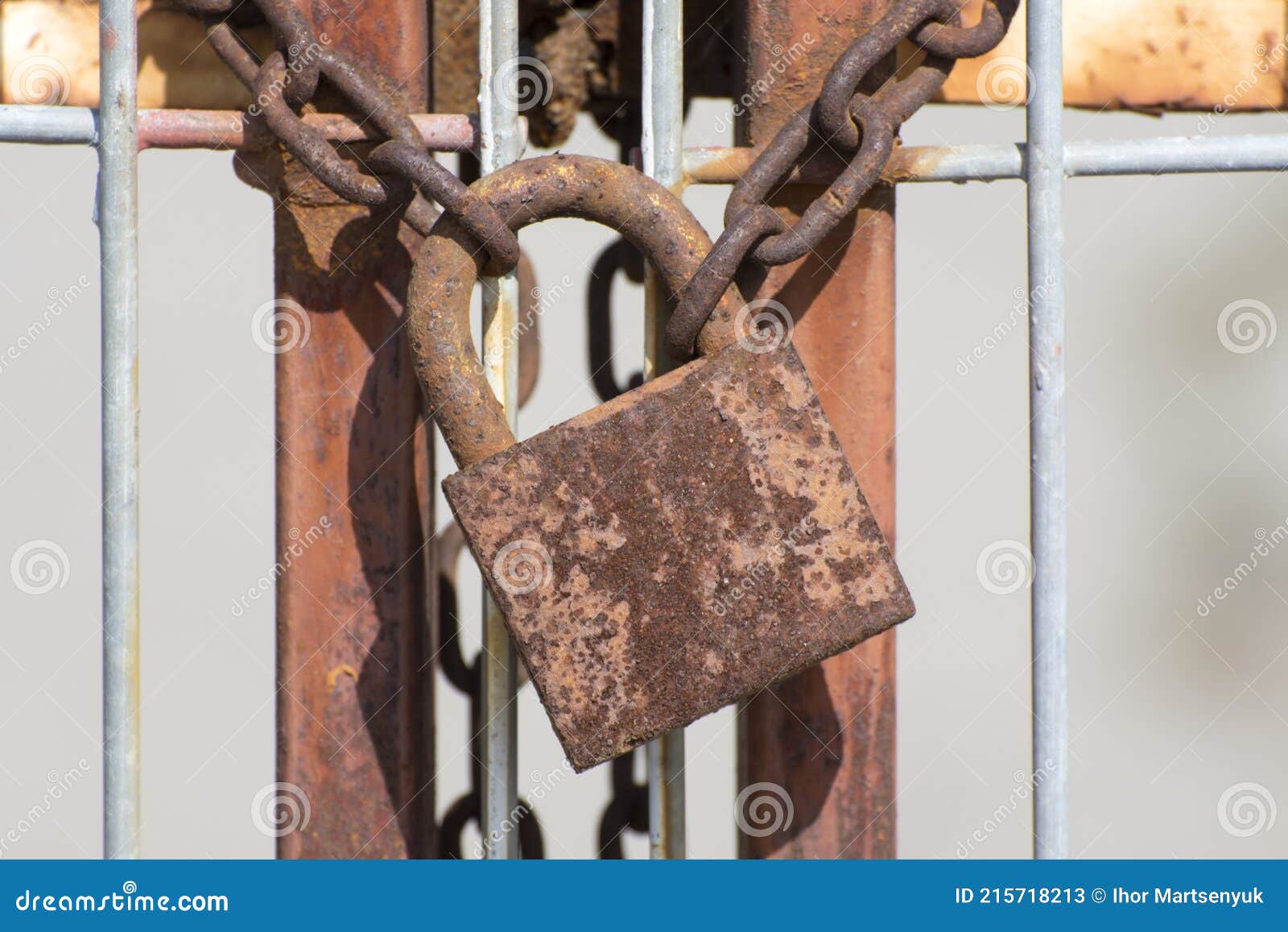 Rusty Lock and Chain on the Gate. the Entrance and Passage are Closed ...