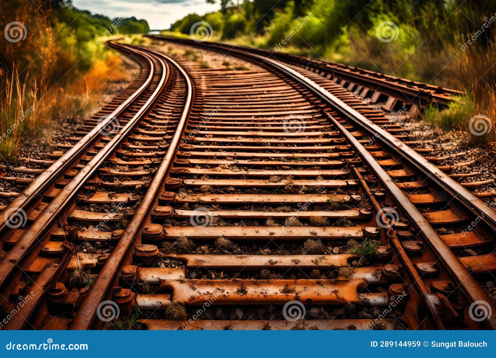 Rusty Rail of Train with Abstract Landscape Background. Stock ...