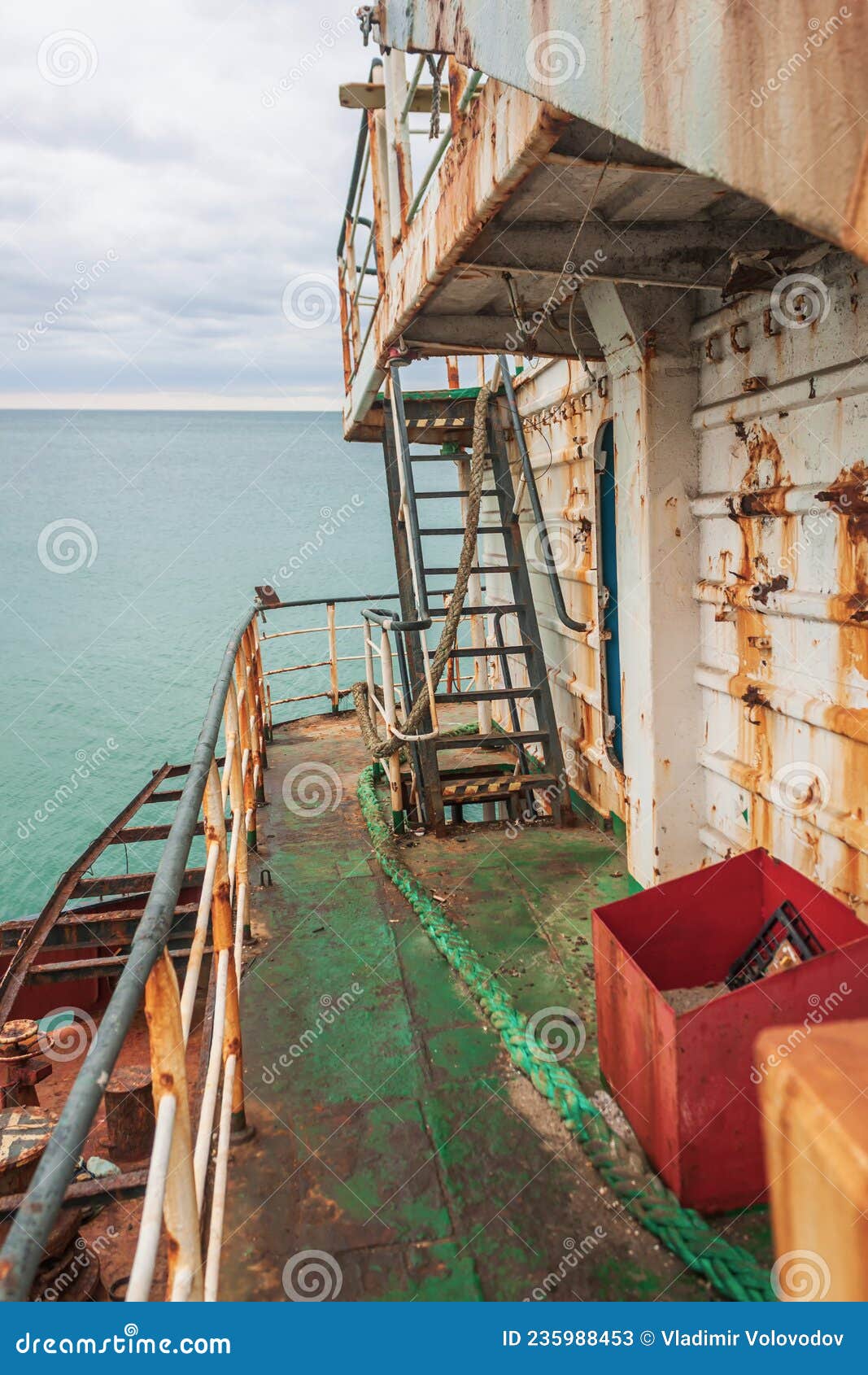 Rusty Railing, Boards and Ladders of the Shipwrecked Ship. View from ...