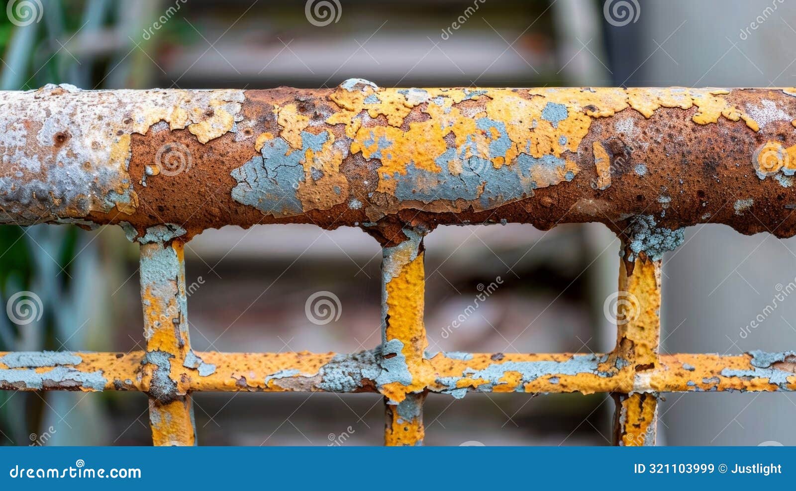 A Rusty Railing with a Decaying Paint Finish Creating a Cracked and ...