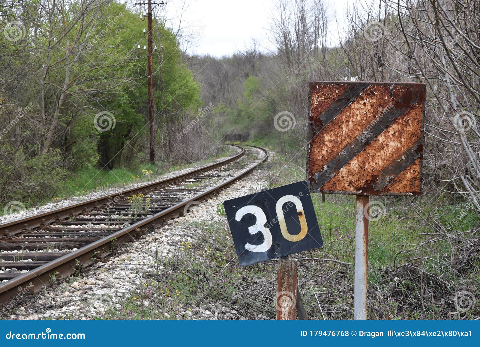 Rusty Railroad and signs stock photo. Image of antique - 179476768