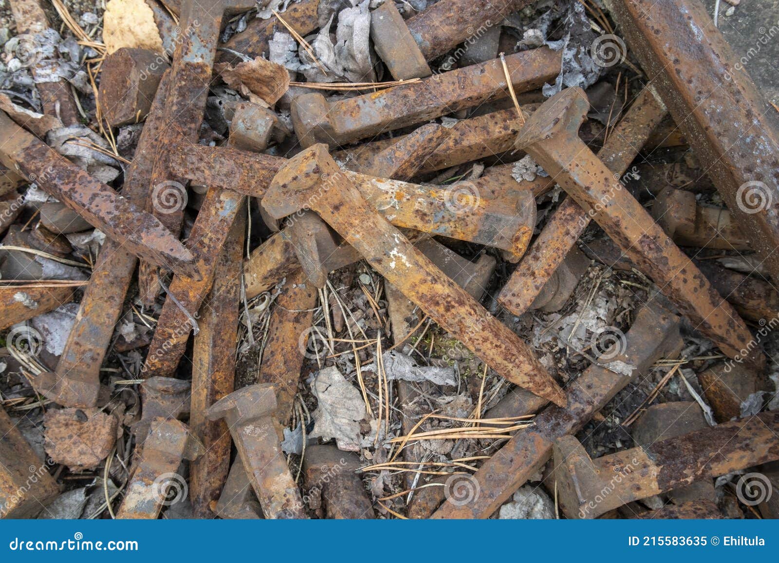 Rusty Railroad Spikes on Ground Outdoors Stock Image - Image of rust ...