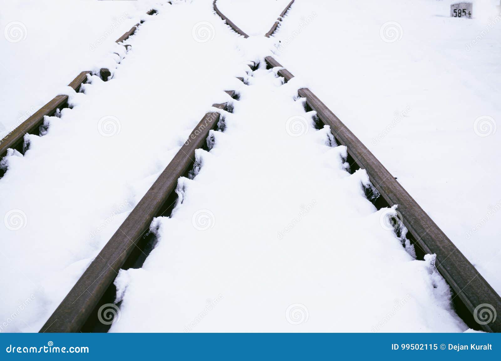 Railroad tracks in snow. stock image. Image of passage - 99502115