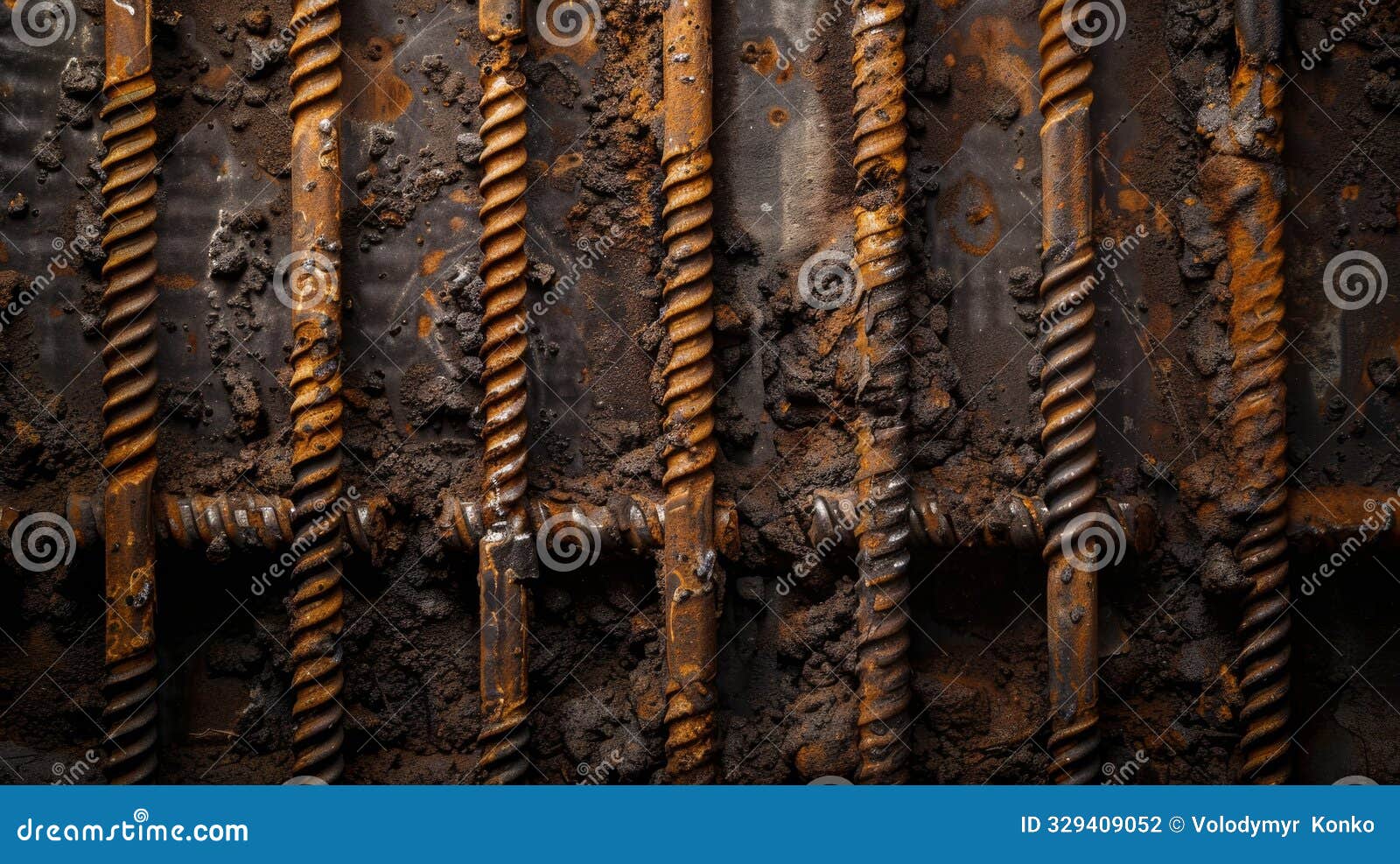 Rusty Rebar on Distressed Metal Surface, Close-up. Industrial Decay ...