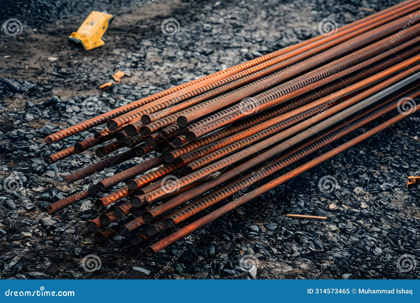 Rusty Rebar Lying on Asphalt at Construction Site Stock Illustration ...