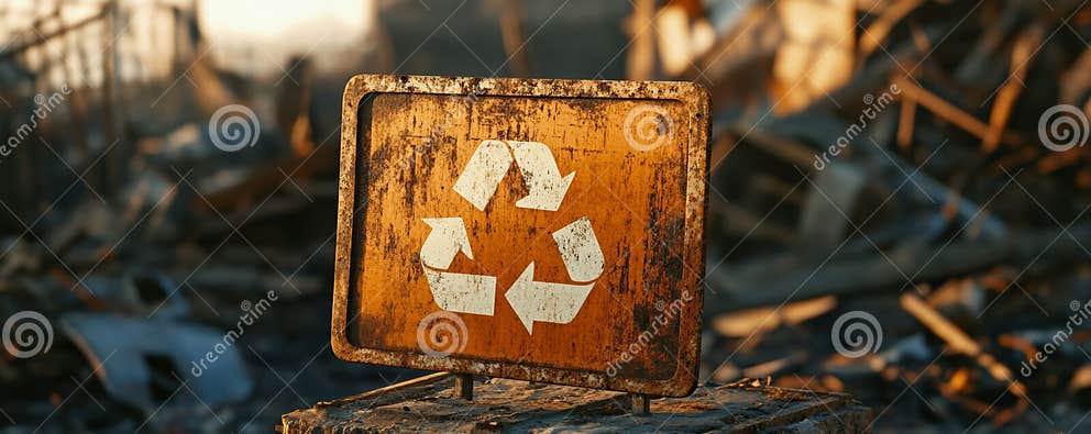 Rusty Recycling Sign in Scrapyard, Environmental Conservation Concept ...