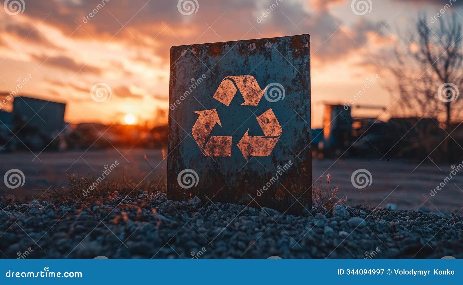 Rusty Recycling Sign at Sunset, Environmental Sustainability Concept ...