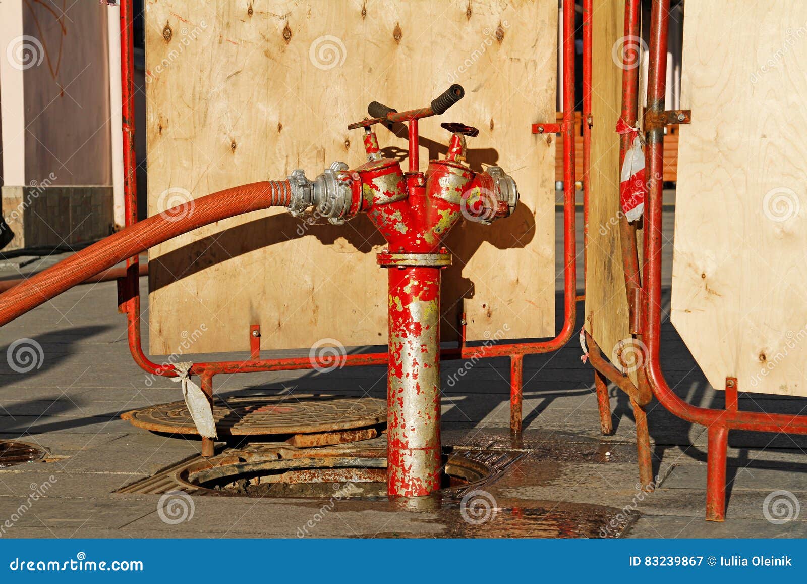 Rusty Red Fire Hydrant with Hose Stock Image - Image of opening, rusty ...