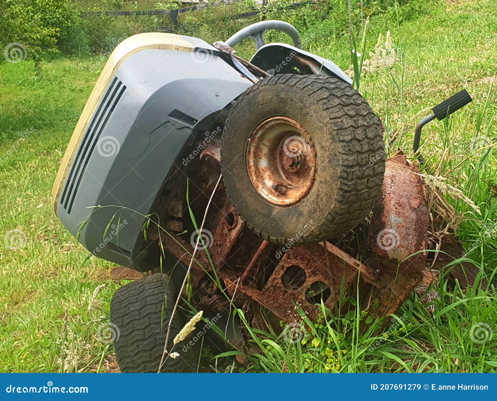 An Rusty Ride-on Mower Overgrown with Grass Stock Image - Image of rust ...