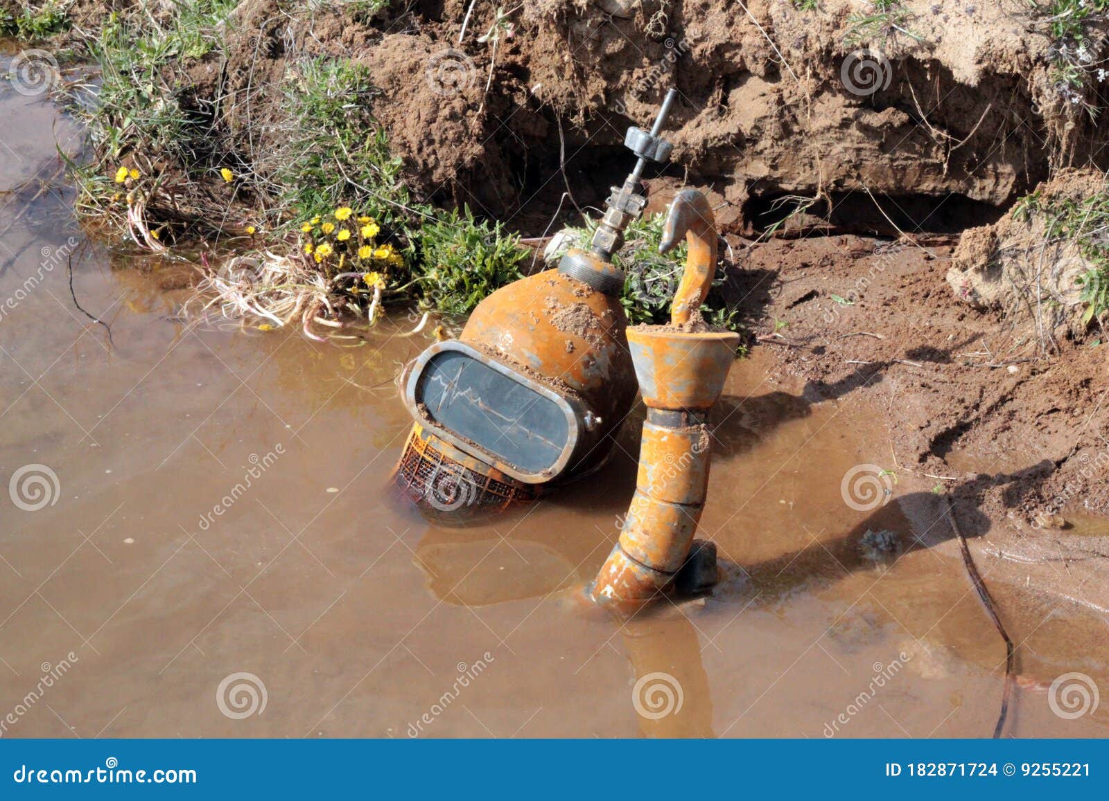 Rusty Robot Bender, Sinking in the Water Stock Photo - Image of road ...