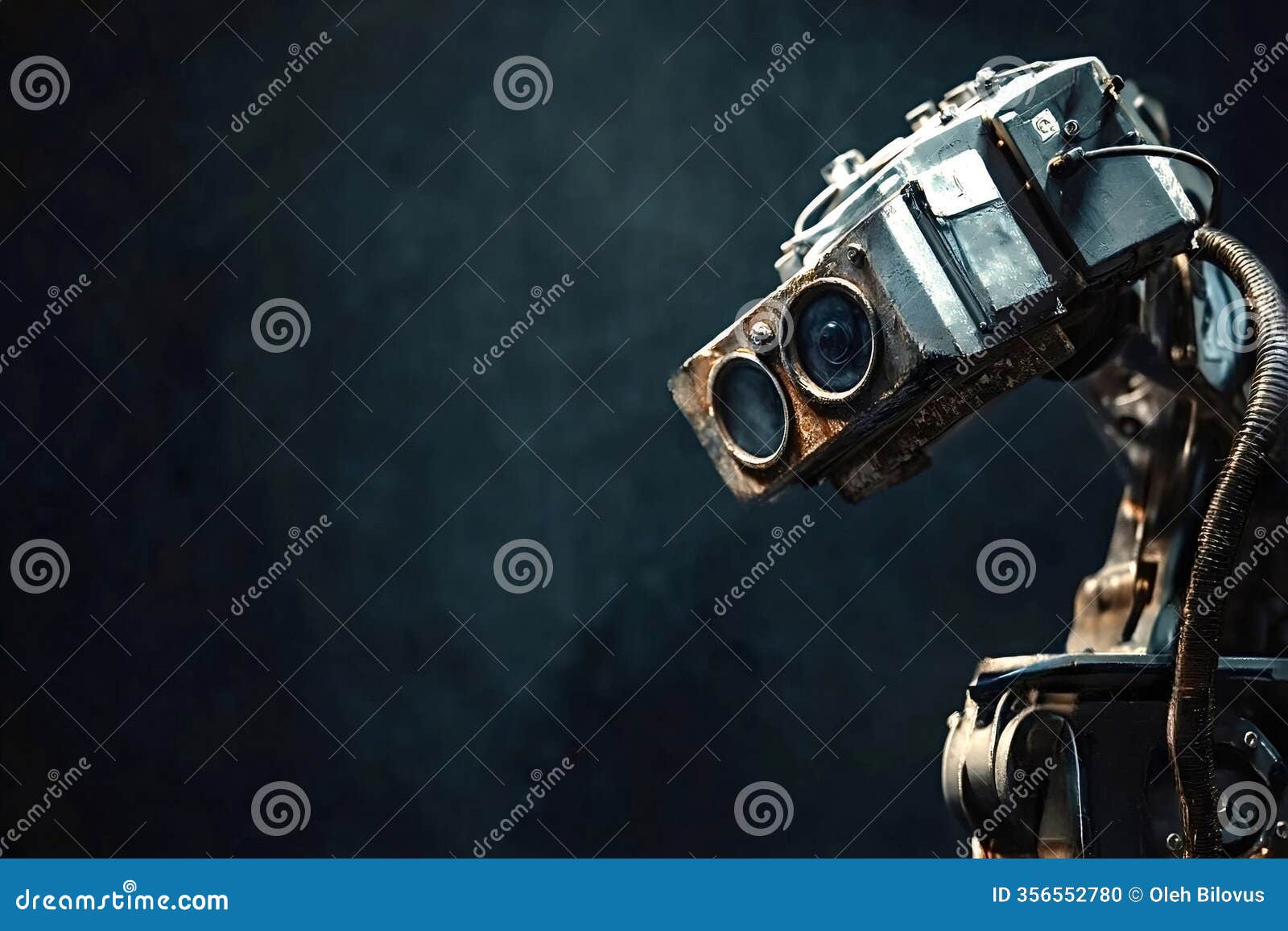 Rusty Robot Looking Down with Dark Background Stock Photo - Image of ...