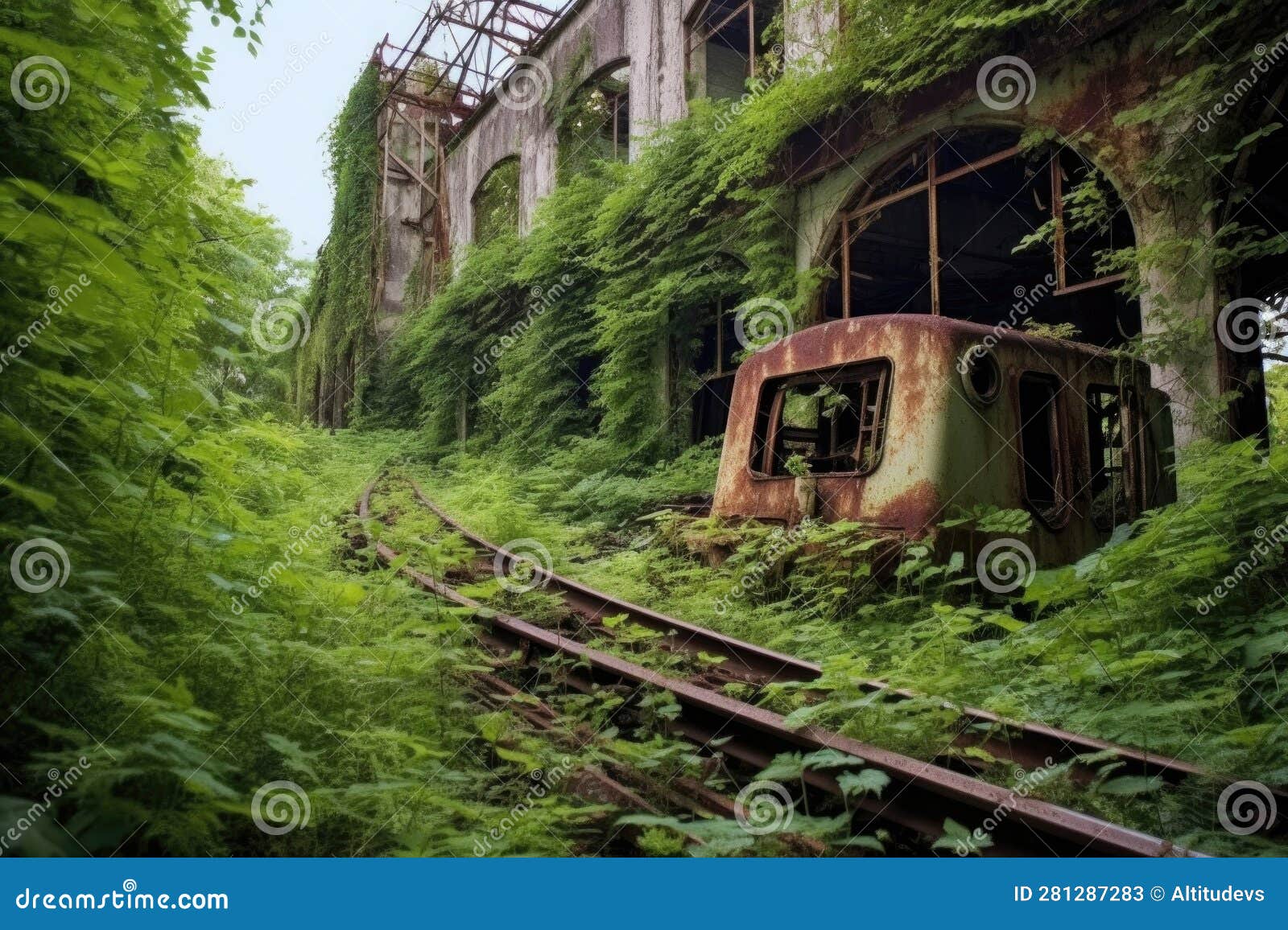 Rusty Roller Coaster Overgrown with Ivy Stock Illustration ...