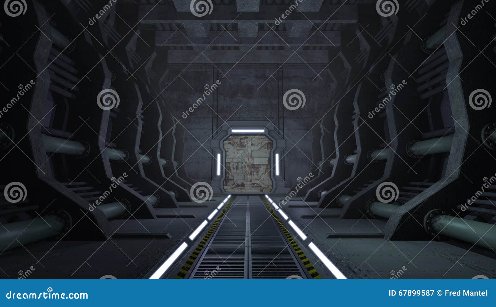 Rusty Sci-fi Corridor with Doors Stock Illustration - Illustration of ...