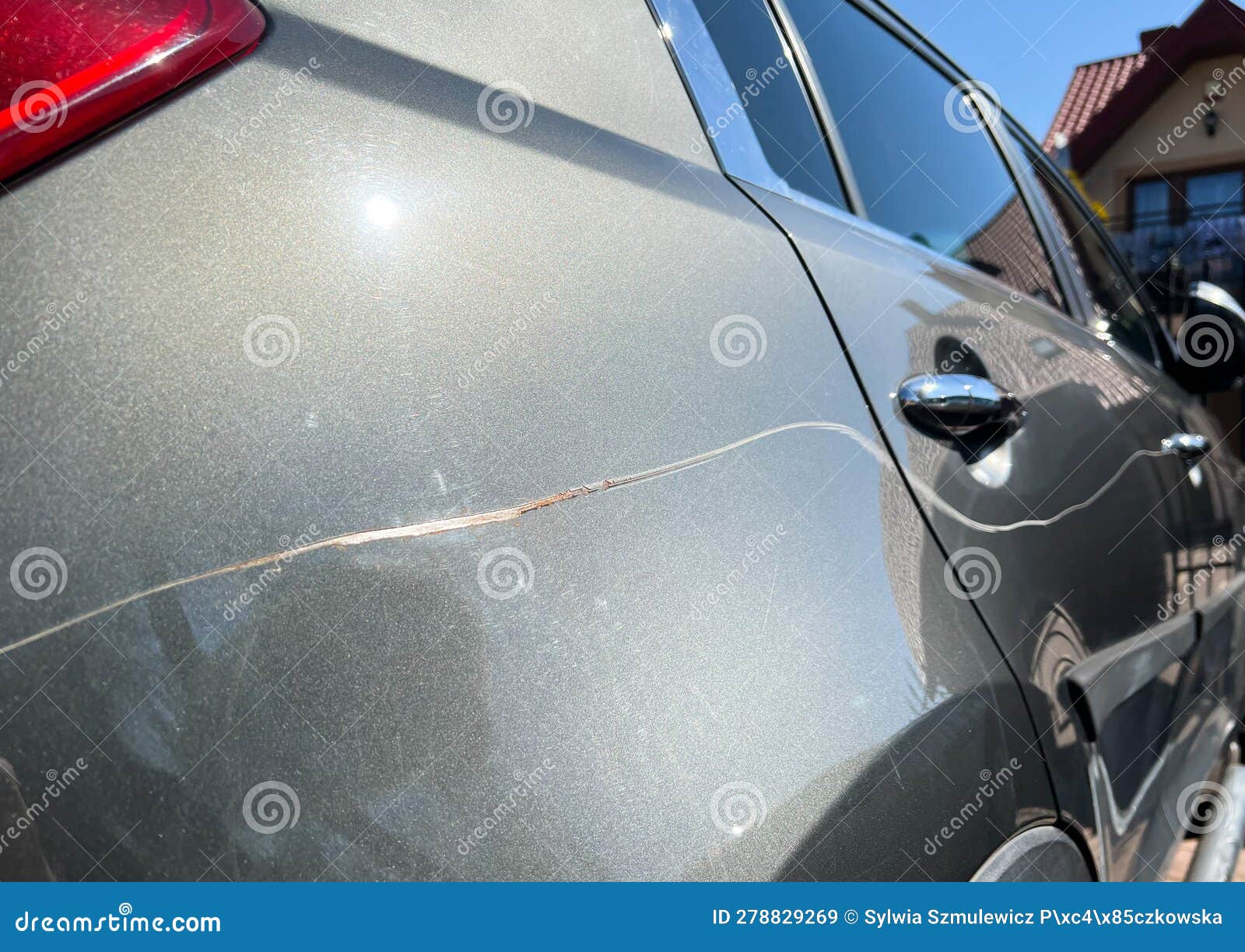 Rusty Scratches Left on a Car Body Lacquer. Deep, Difficult Damages of ...
