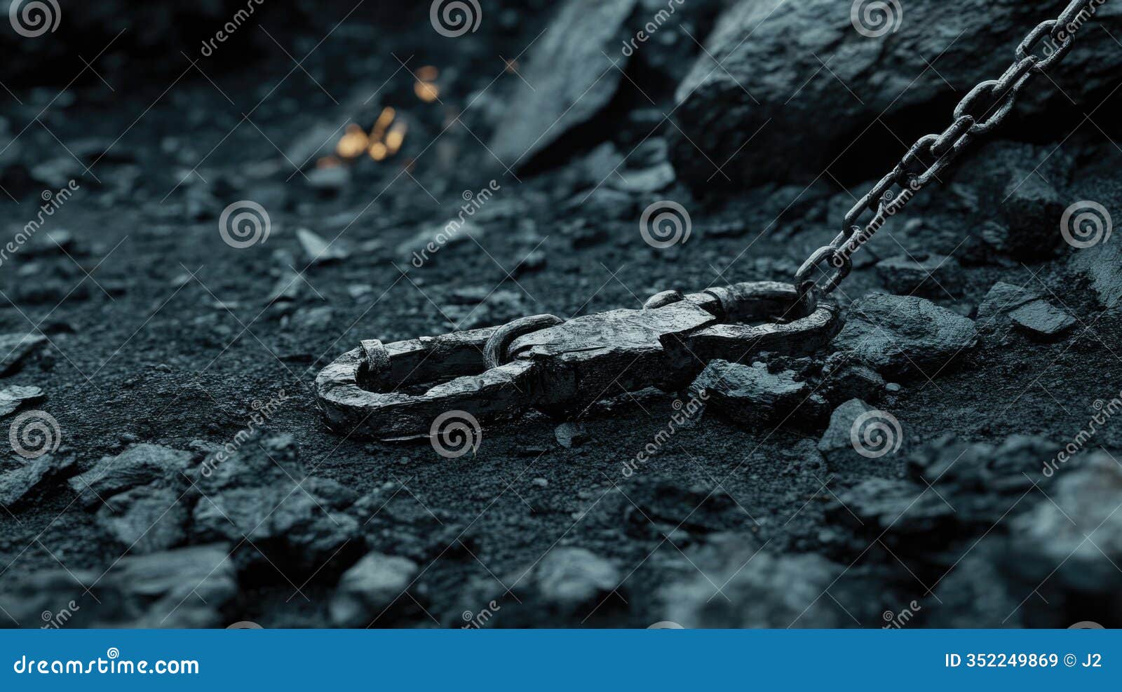 Rusty Shackles in Rocky Terrain Depicting Freedom and Confinement Stock ...