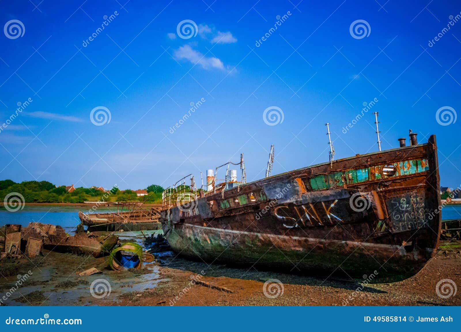 Rusty Ship in Blue sky stock photo. Image of blur, dingy - 49585814