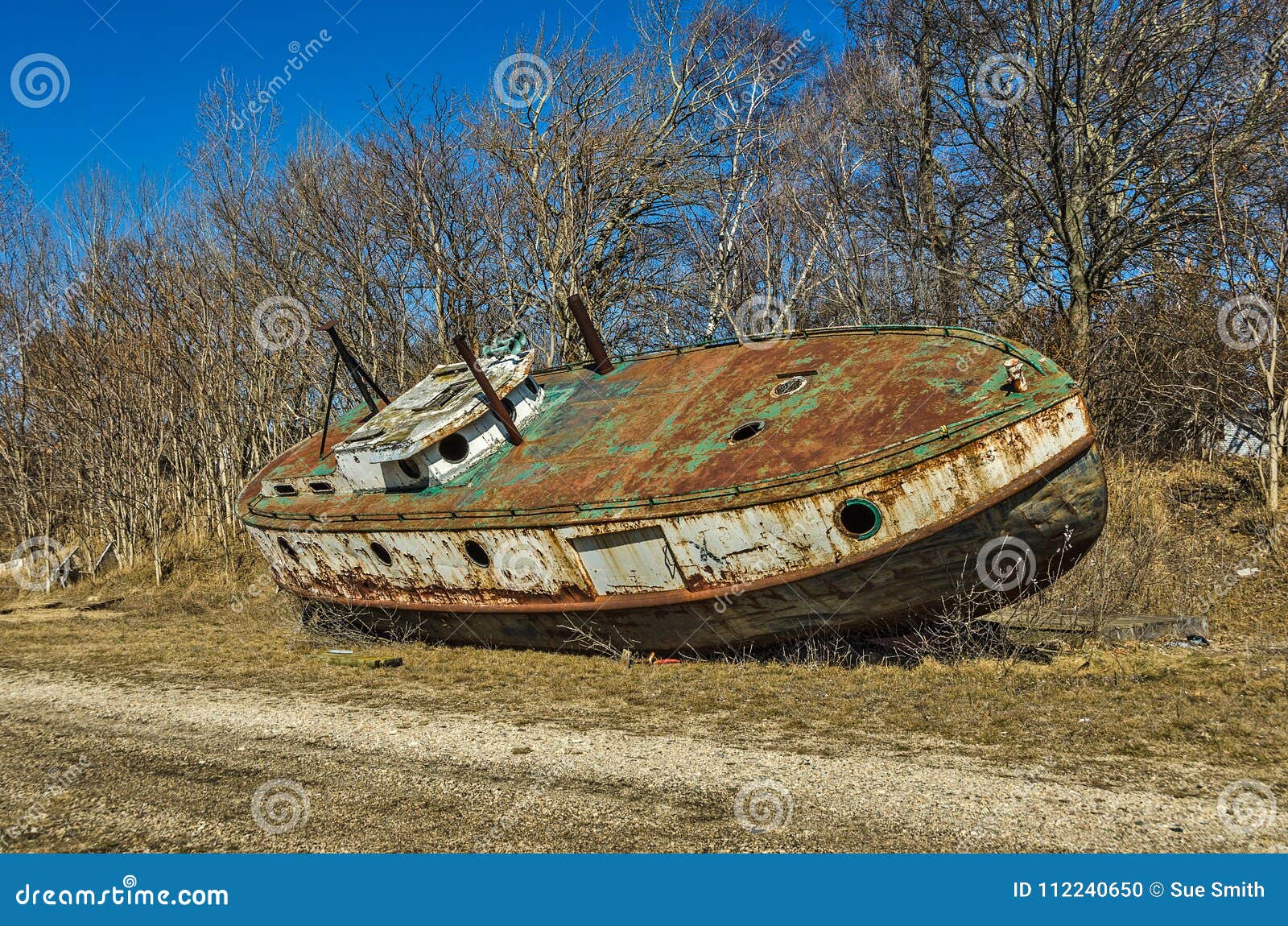 Tilting Rusting Ship stock photo. Image of boat, green - 112240650