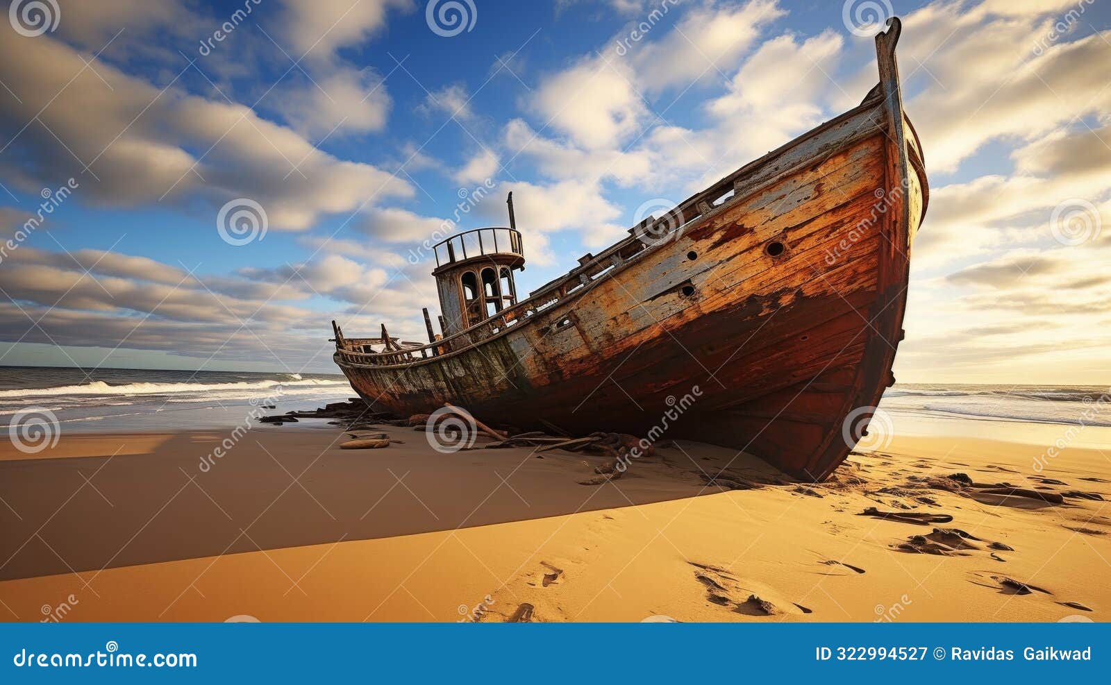 Rusty Shipwreck Stranded on Beach Stock Illustration - Illustration of ...
