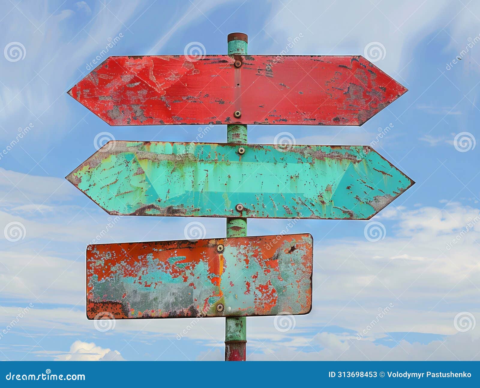A Rusty Sign with a Blue and Red Arrow Stock Image - Image of street ...