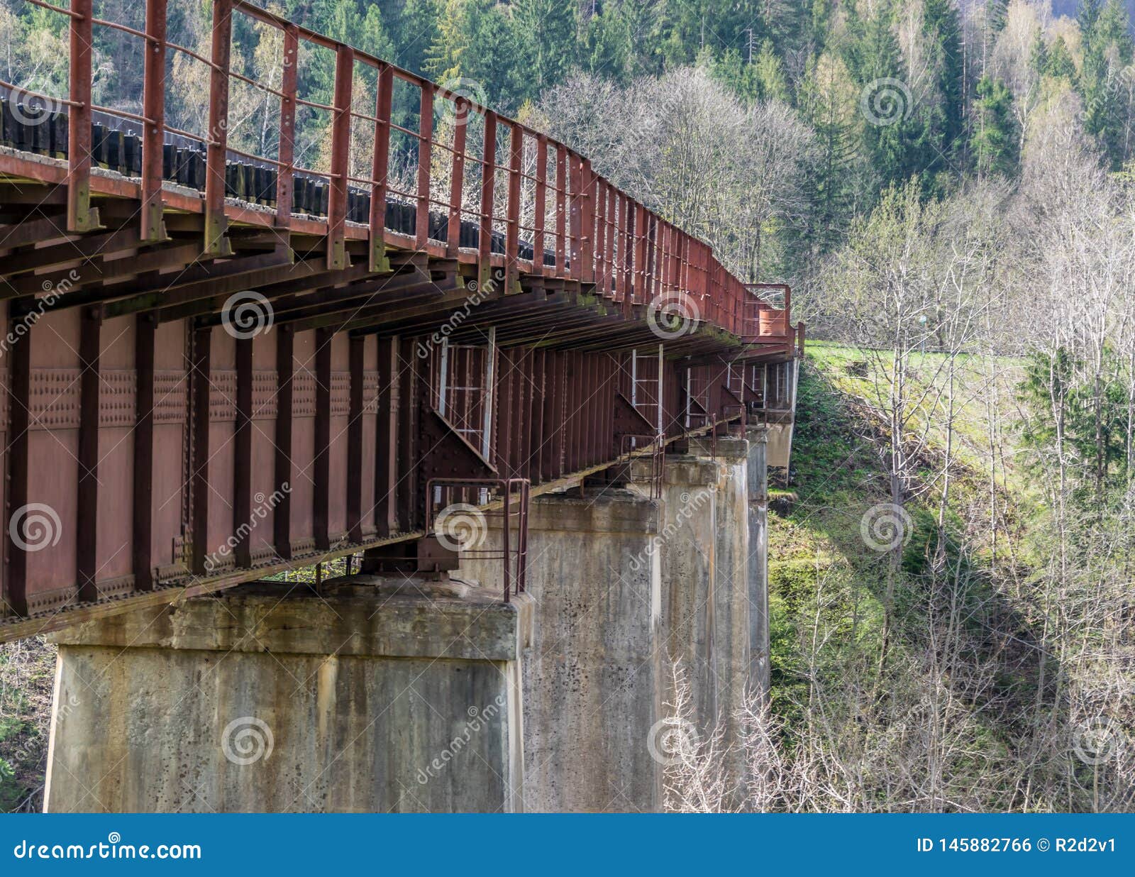 Rusty Railway Bridge Over the River Stock Photo - Image of column ...