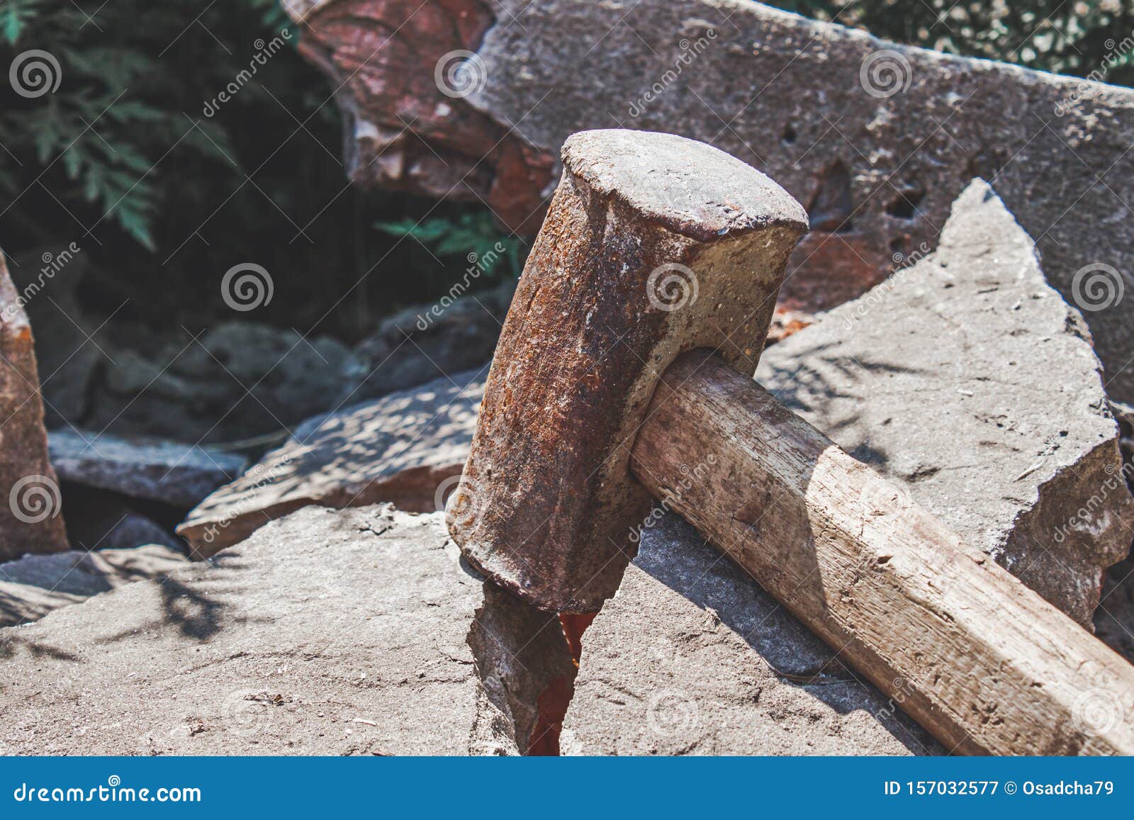Rusty Sledgehammer on Broken Bricks and Concrete Stones Stock Image ...