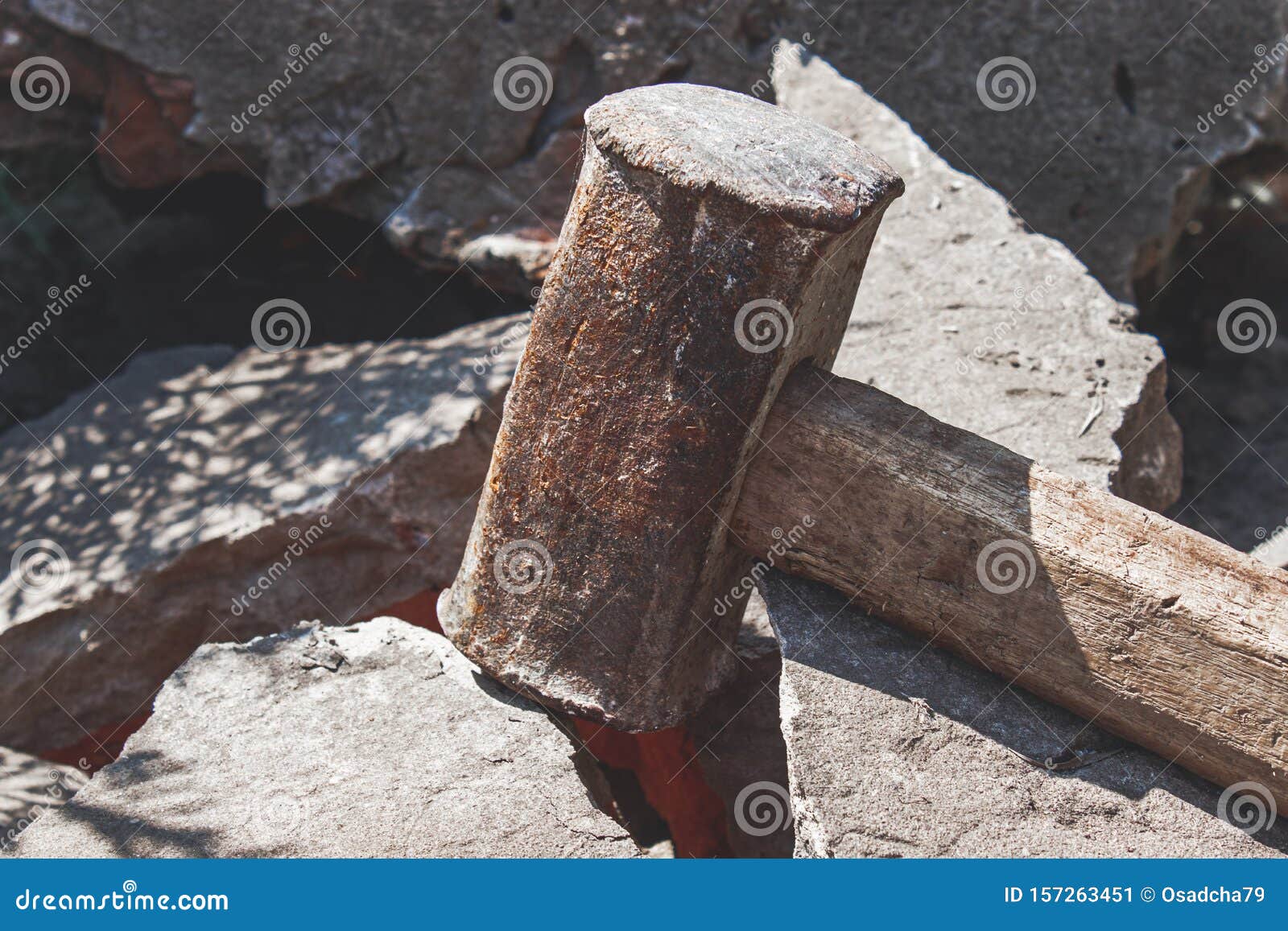 Rusty Sledgehammer on Broken Bricks and Concrete Stones Stock Image ...