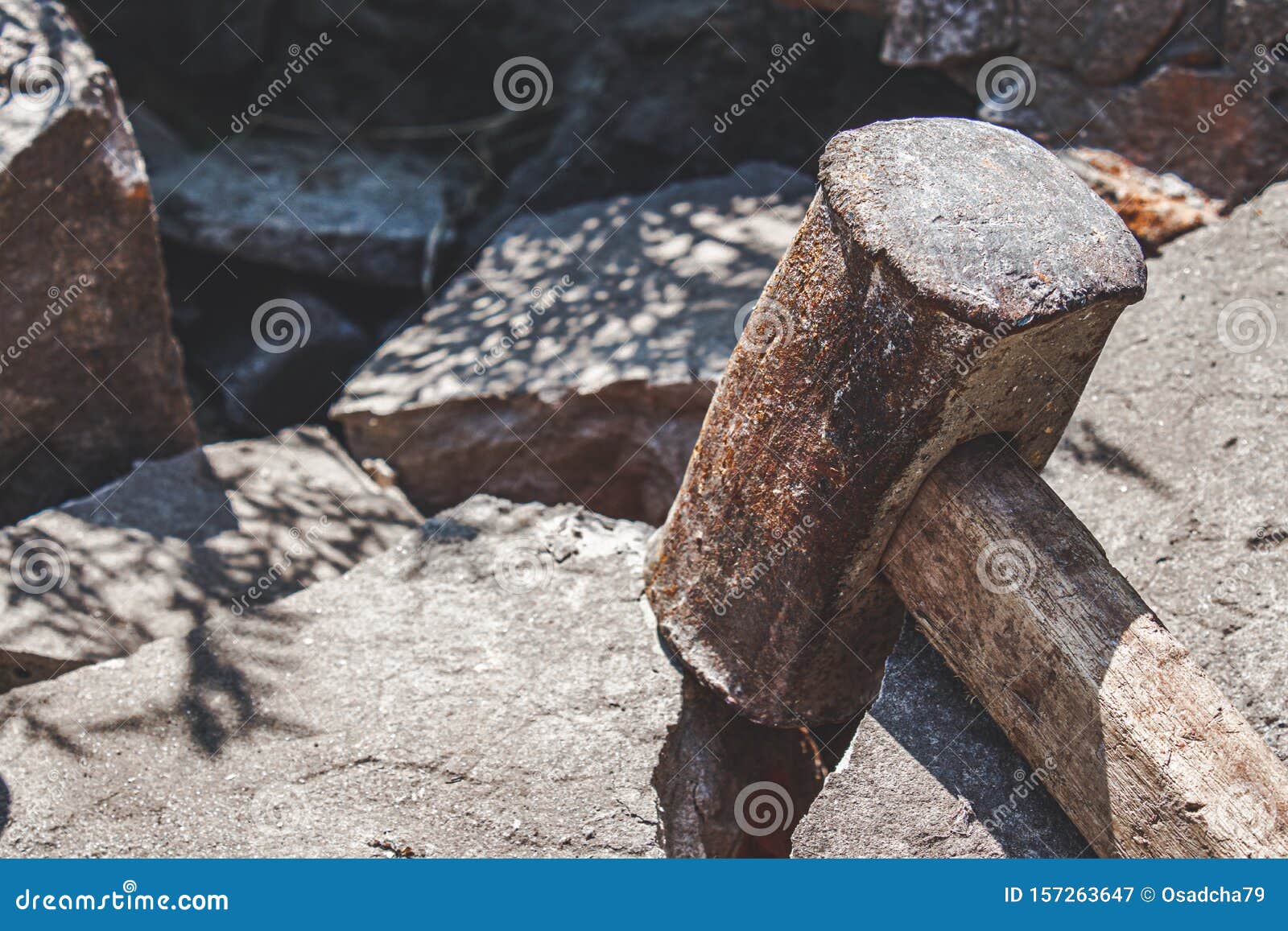 Rusty Sledgehammer on Broken Bricks and Concrete Stones Stock Image ...