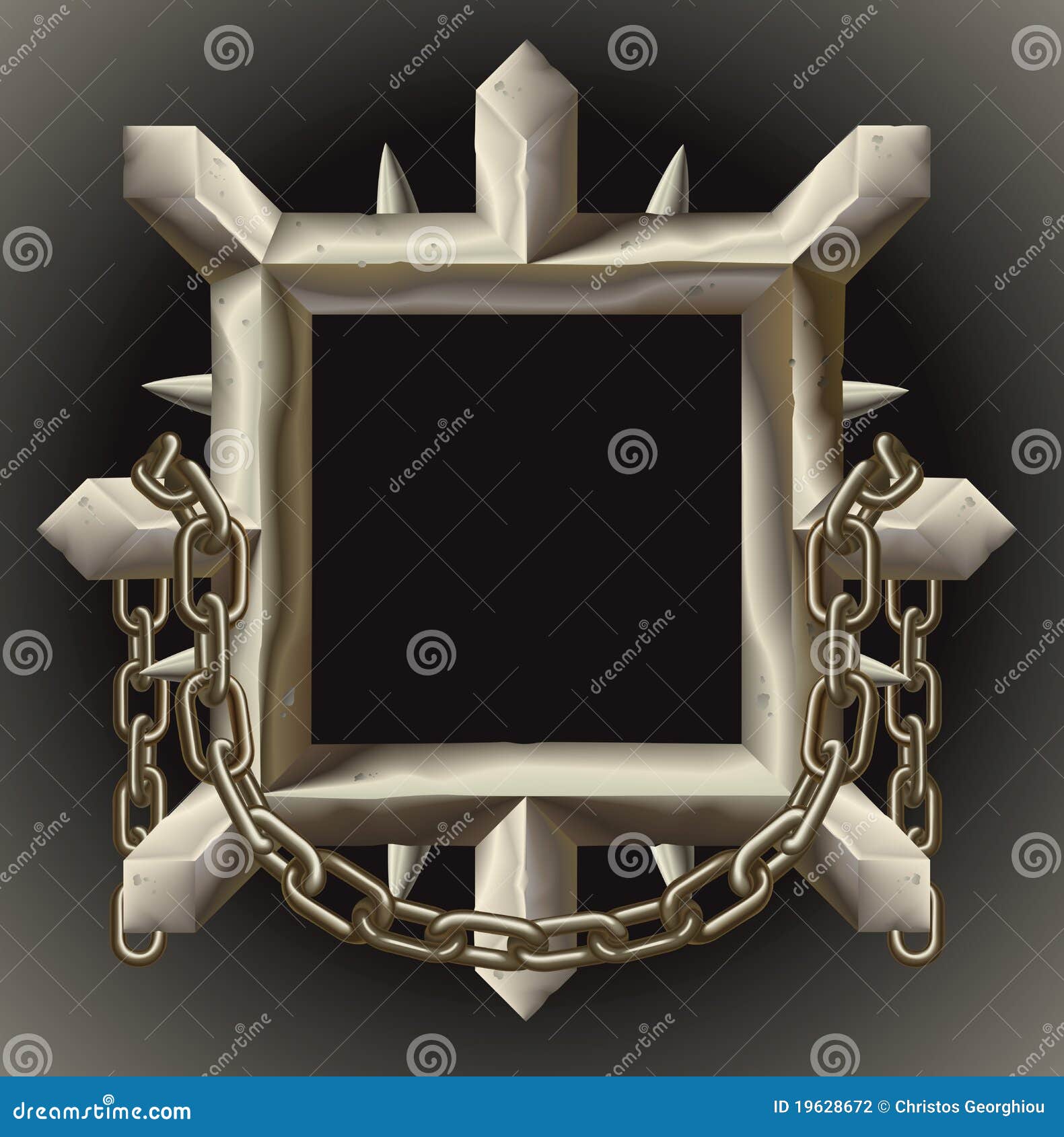 Rusty Spiky Metal Frame Border with Chain Stock Vector - Illustration ...