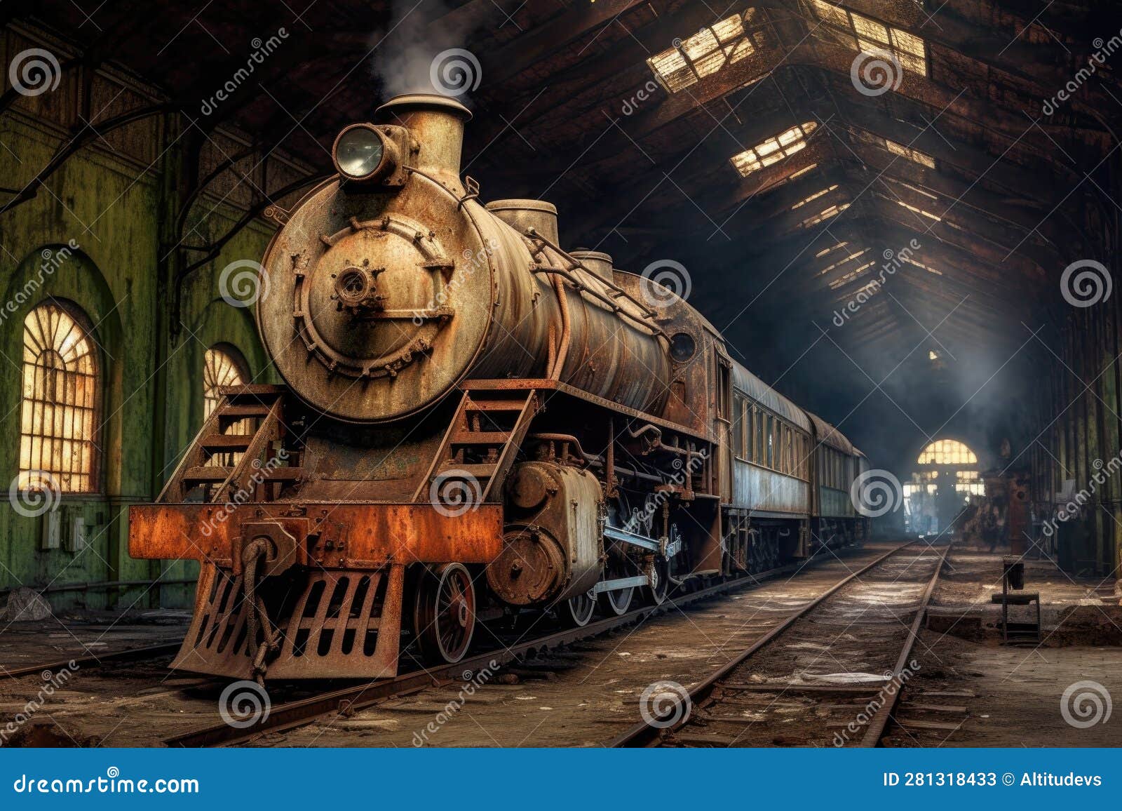 Rusty Steam Locomotive at an Old Depot Stock Illustration ...