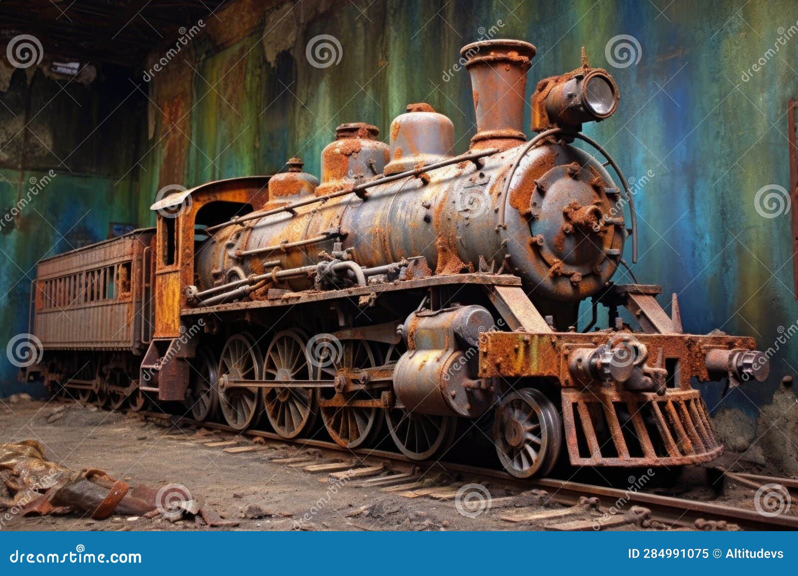 Rusty Steam Train Engine with Peeling Paint Stock Illustration ...