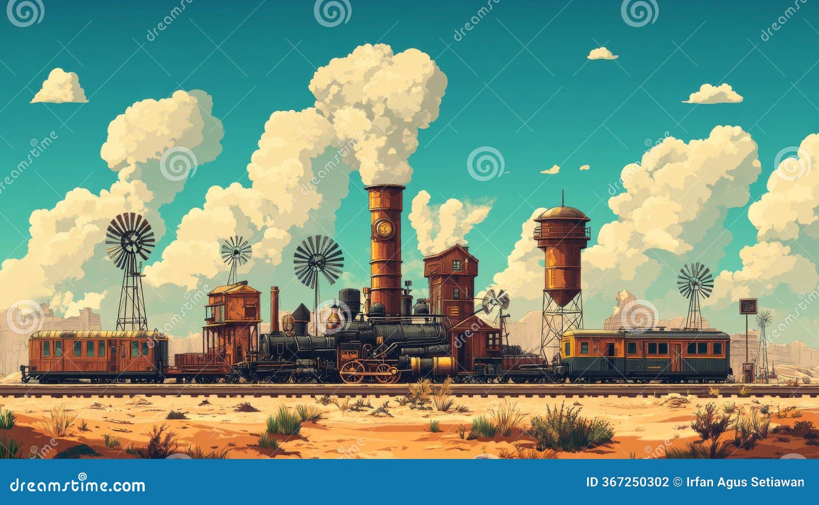 Rusty Steam Train In A Pixel Art Desert Landscape Royalty-Free Stock ...