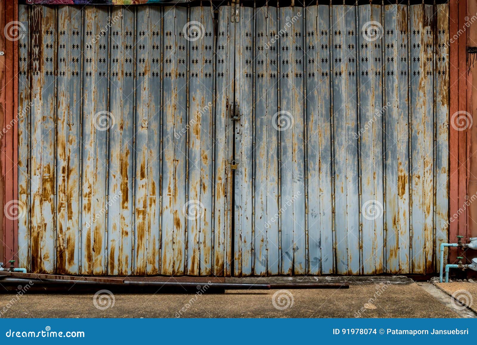 Rusty steel door stock photo. Image of garage, iron, pattern - 91978074