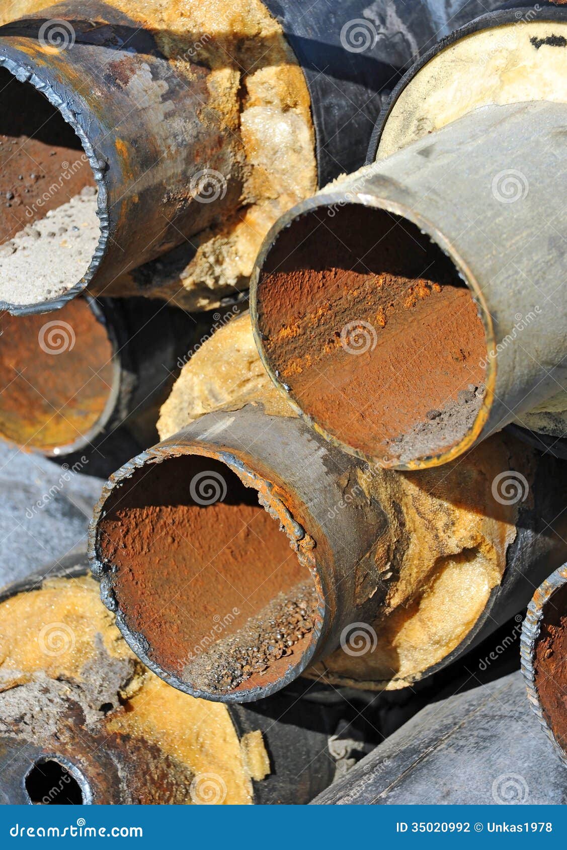 Rusty Steel Pipe with Heat Insulation Stock Photo - Image of piled ...