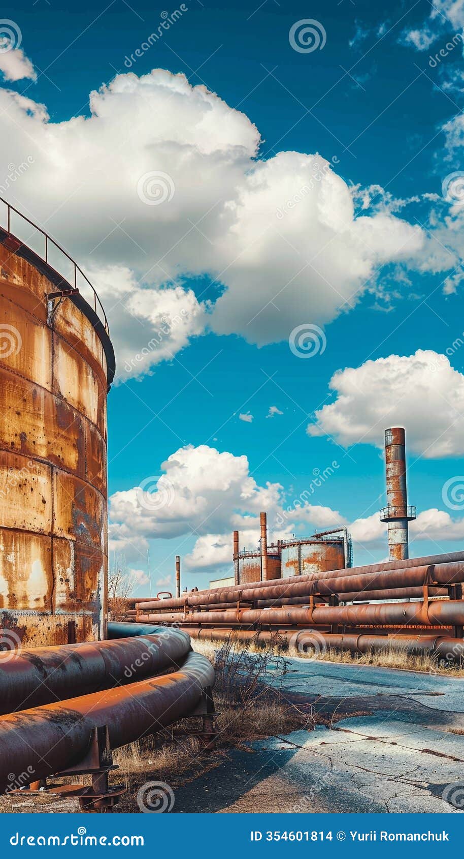 Rusty Storage Tanks and Extensive Pipelines in an Industrial Setting ...