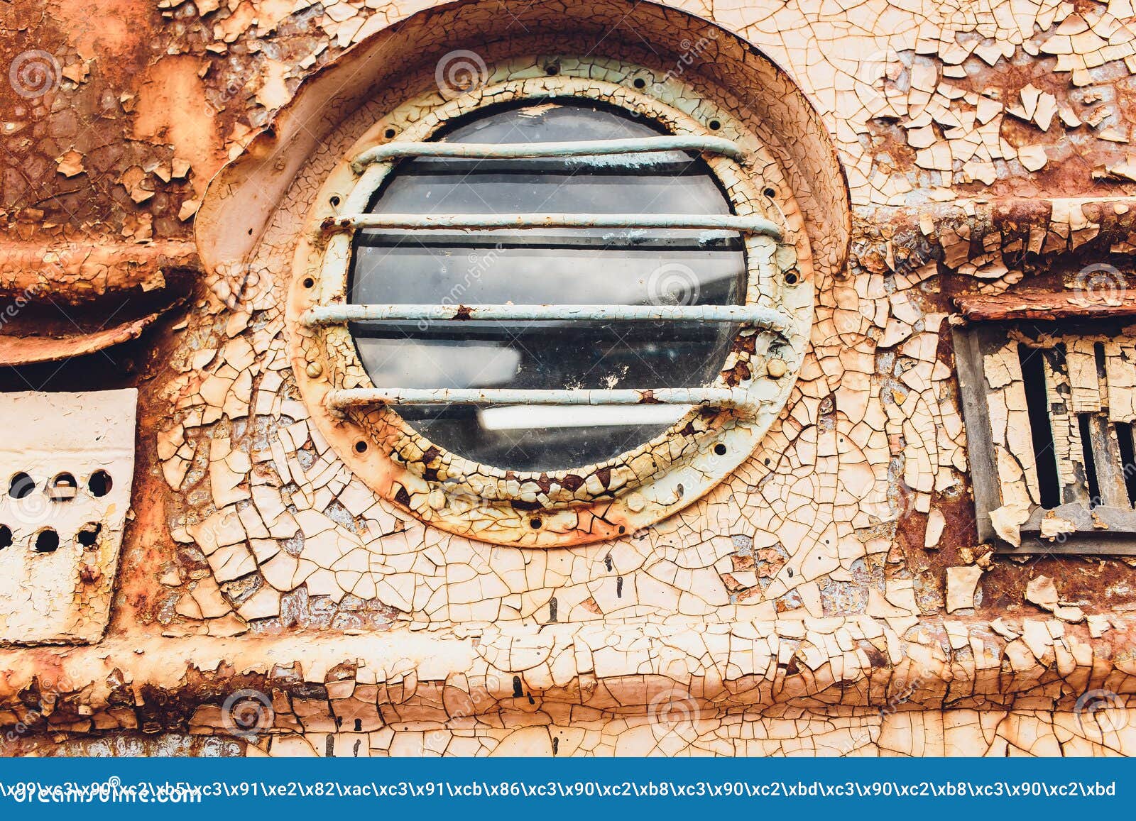 Rusty Submarine Armoured Porthole Or Window Metal Background. Royalty ...