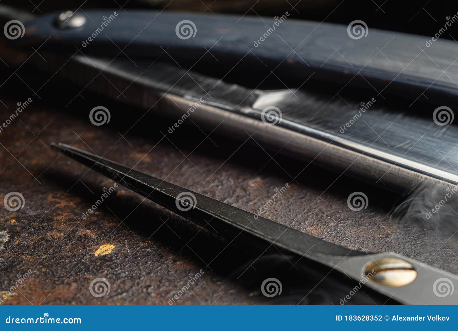 On a Rusty Surface are Old Hairdresser Tools. Hairdressing Scissors ...