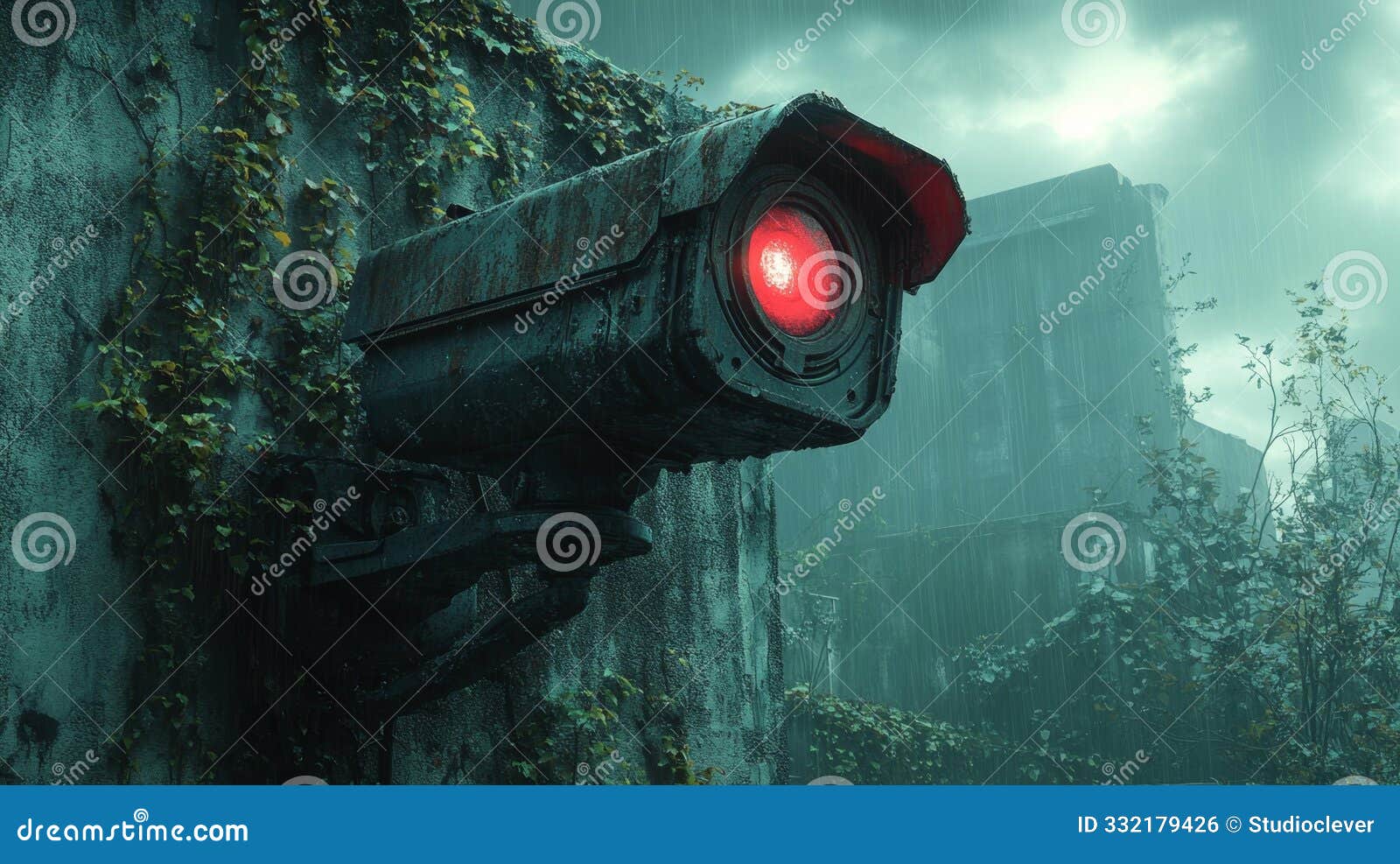 Rusty Surveillance Camera in Overgrown Post-apocalyptic Setting ...