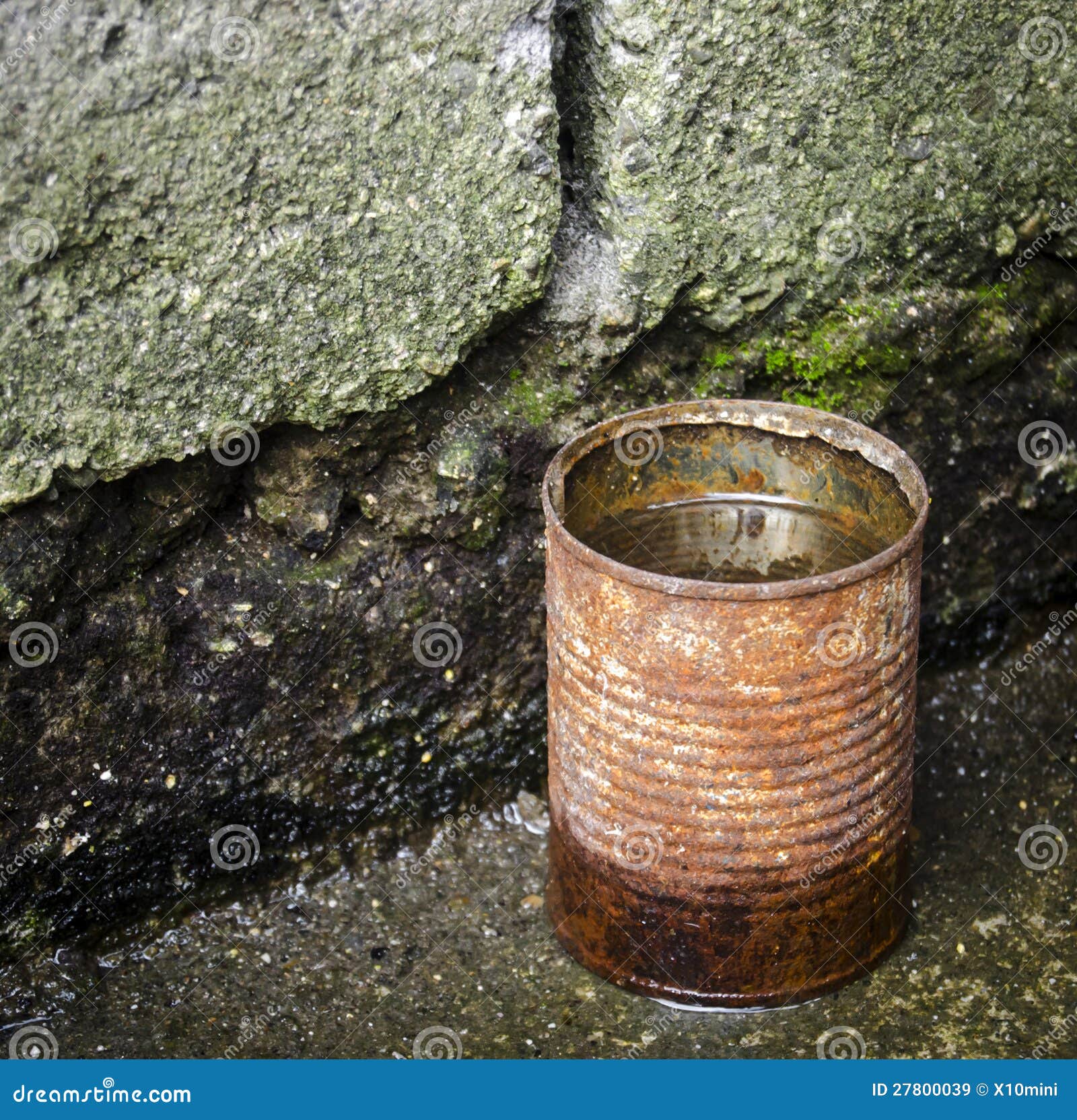 Rusty tin can with water stock image. Image of weathered - 27800039