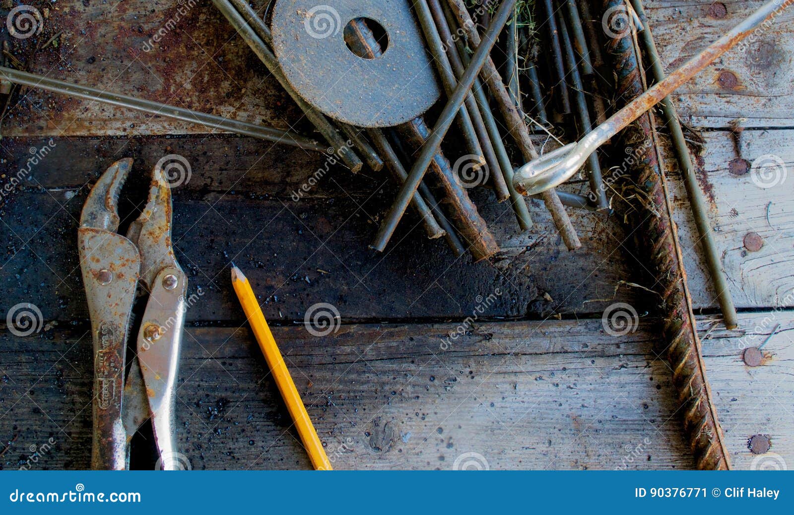 Rusty Tools on Old Workbench Background Stock Image - Image of ...
