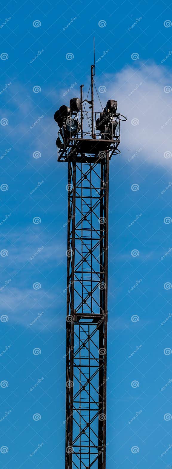 Rusty tower of spot-light stock image. Image of tall - 147940845
