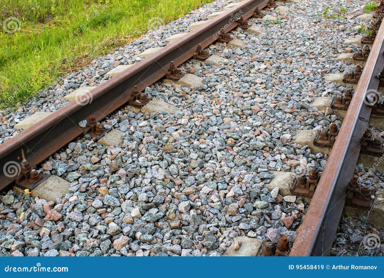 Rusty track rails. stock image. Image of tree, green - 95458419